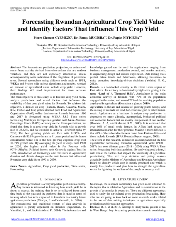 (PDF) Forecasting Rwandan Agricultural Crop Yield Value and Identify ...