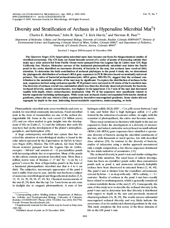 (PDF) Diversity and Stratification of Archaea in a Hypersaline Microbial Mat