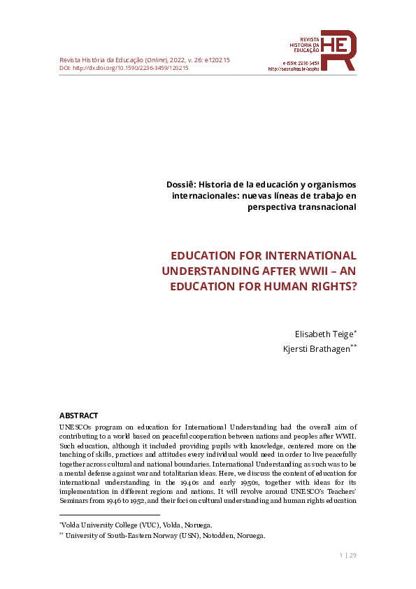 (PDF) Education for International Understanding After Wwii - an Education for Human Rights?