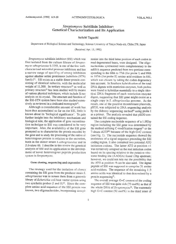 (PDF) Streptomyces Subtilisin Inhibitor: Genetical Characterization and ...