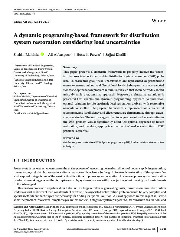 Pdf A Dynamic Programing‐based Framework For Distribution System