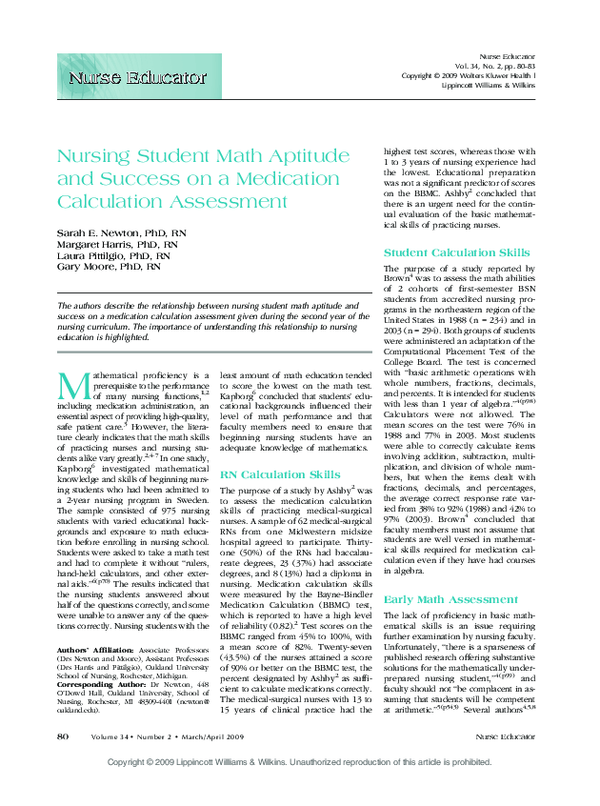 (PDF) Nursing Student Math Aptitude and Success on a Medication ...