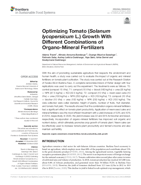 (PDF) Optimizing Tomato (Solanum lycopersicum L.) Growth With Different ...