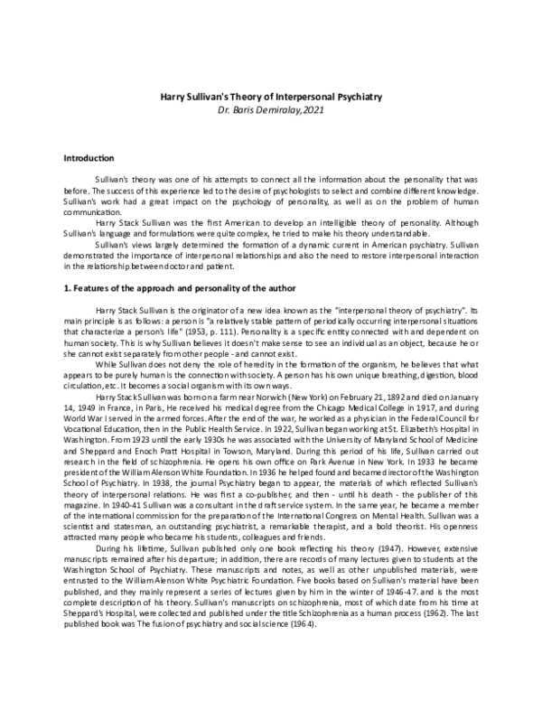 (PDF) Harry Sullivan's Theory of Interpersonal Psychiatry