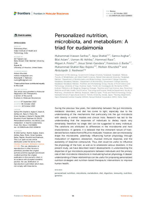 (PDF) Personalized nutrition, microbiota, and metabolism: A triad for ...