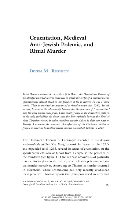 (PDF) Cruentation, Medieval Anti-Jewish Polemic, and Ritual Murder