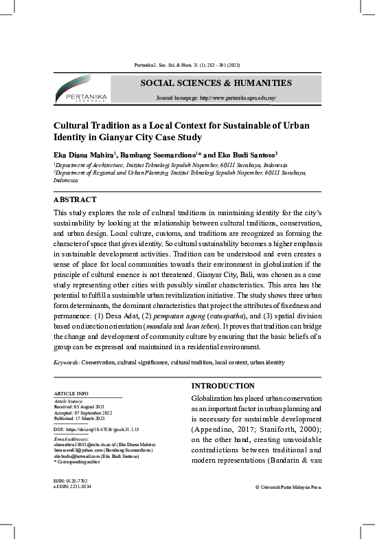 (PDF) Cultural Tradition as a Local Context for Sustainable of Urban ...