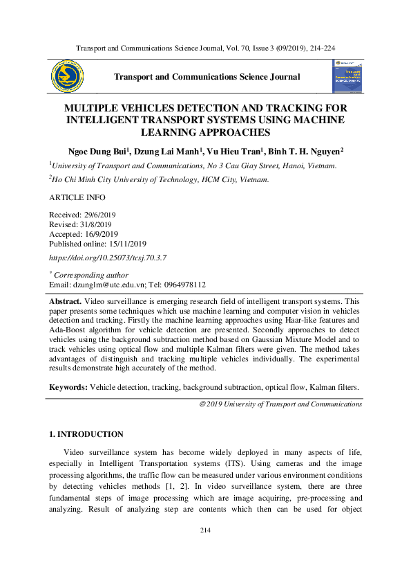 (PDF) Multiple vehicles detection and tracking for intelligent transport systems using machine ...