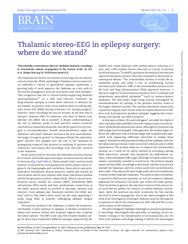 (PDF) Thalamic stereo-EEG in epilepsy surgery: where do we stand?