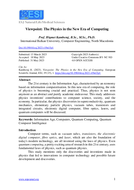 (PDF) Viewpoint: The Physics in the New Era of Computing