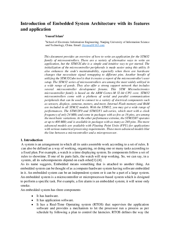 Pdf Introduction Of Embedded System Architecture With Its Features And Application