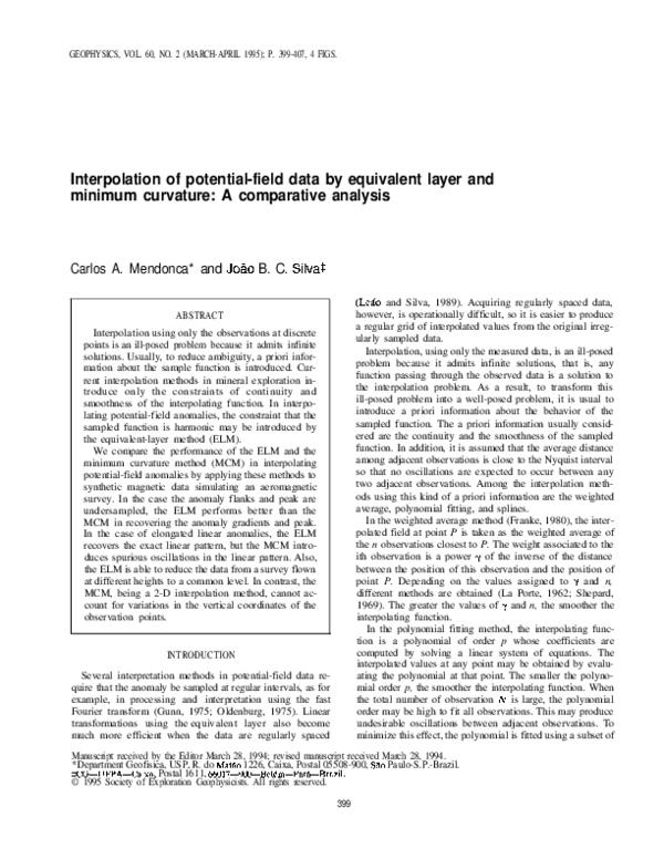 Pdf Interpolation Of Potential‐field Data By Equivalent Layer And Minimum Curvature A