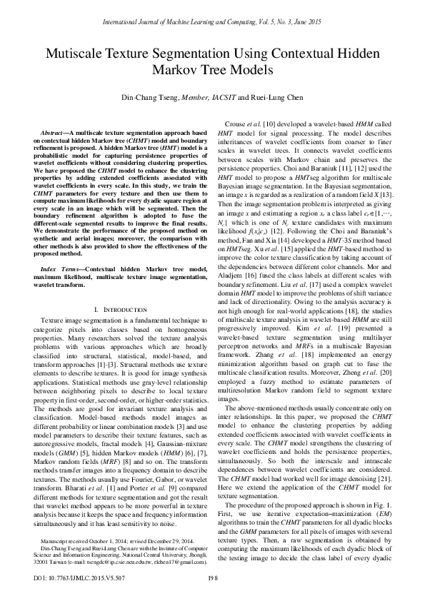 Pdf Mutiscale Texture Segmentation Using Contextual Hidden Markov