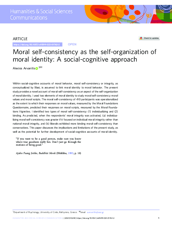 (PDF) Moral self-consistency as the self-organization of moral identity ...