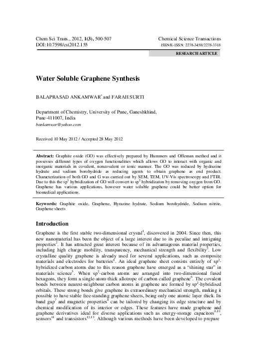 (PDF) Water Soluble Graphene Synthesis