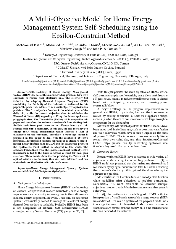 (PDF) A Multi-Objective Model for Home Energy Management System Self-Scheduling using the ...