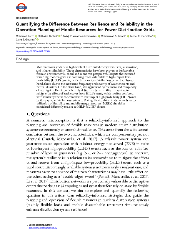 (PDF) Quantifying the Difference Between Resilience and Reliability in the Operation Planning of ...