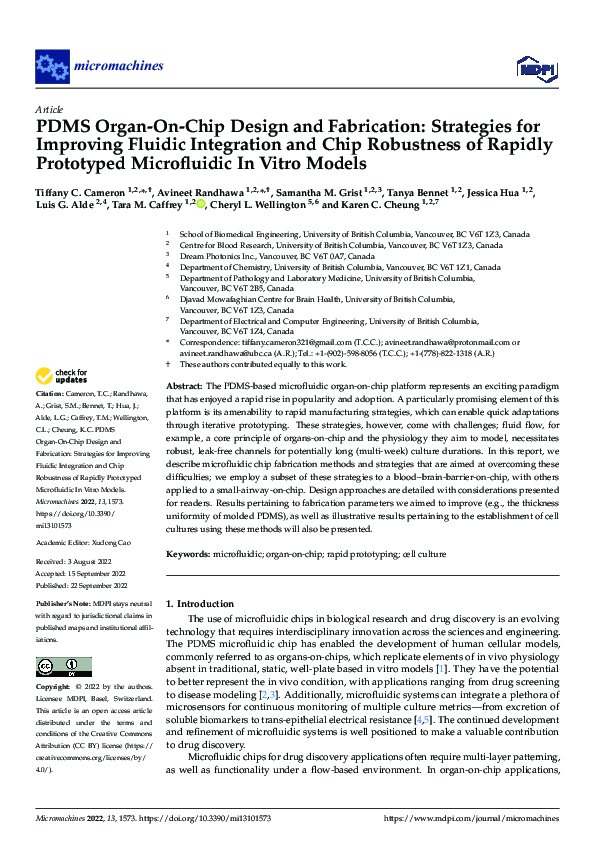 (PDF) PDMS Organ-On-Chip Design and Fabrication: Strategies for ...