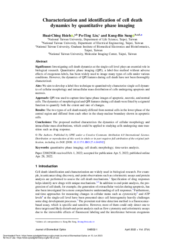 (PDF) Characterization and identification of cell death dynamics by ...