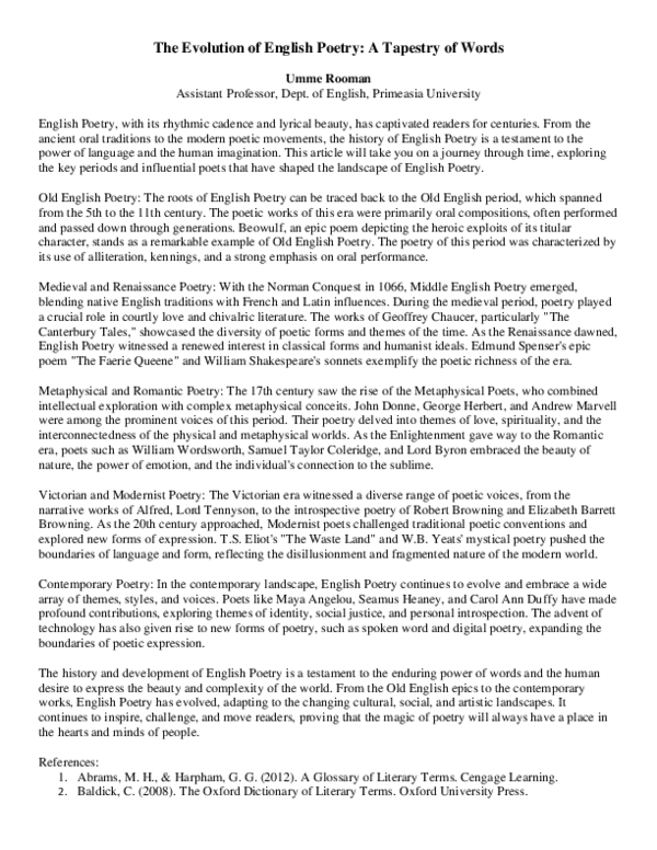 (PDF) The Evolution of English Poetry: A Tapestry of Words
