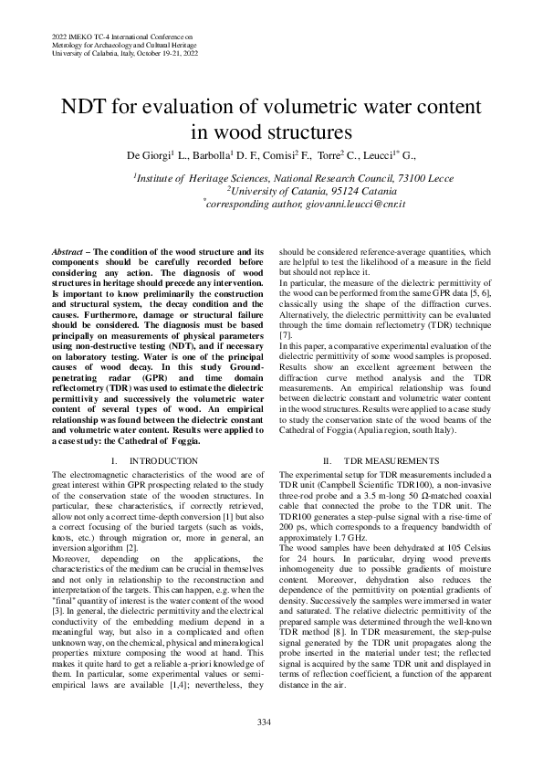 (PDF) NDT for evaluation of volumetric water content in wood structures