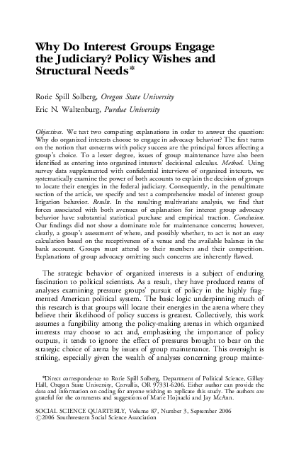 (PDF) Why Do Interest Groups Engage the Judiciary? Policy Wishes and ...