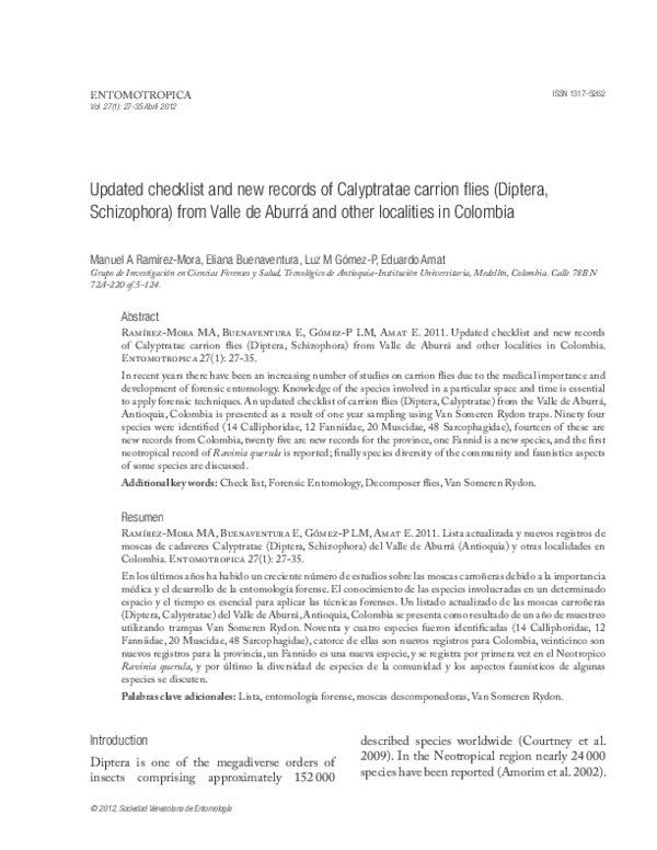 (PDF) Updated checklist and new records of Calyptratae carrion flies ...