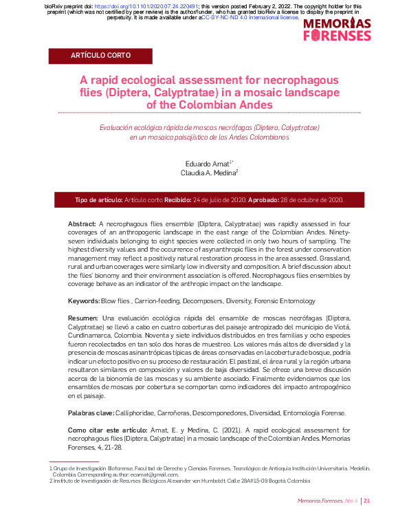 (PDF) A rapid ecological assessment for necrophagous flies (Diptera ...