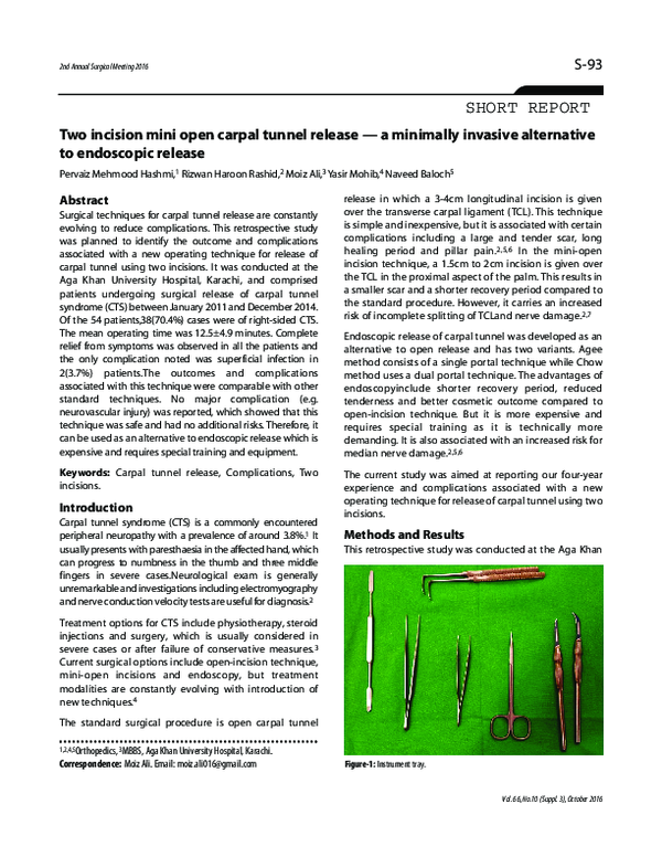 (PDF) Two incision mini open carpal tunnel release- a minimally ...