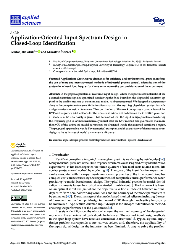 Pdf Application Oriented Input Spectrum Design In Closed Loop