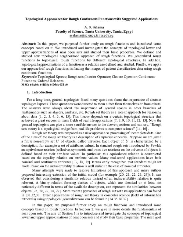 Pdf Topological Extensions Of Rough Approximation Spaces Omnia Elbarbary