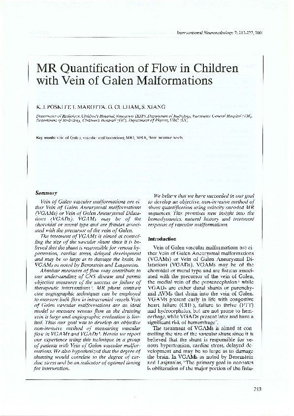 (PDF) MR Quantification of Flow in Children with Vein of Galen ...