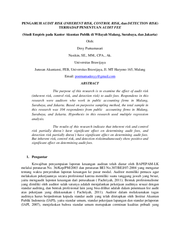 (PDF) PENGARUH AUDIT RISK (INHERENT RISK, CONTROL RISK, dan DETECTION ...