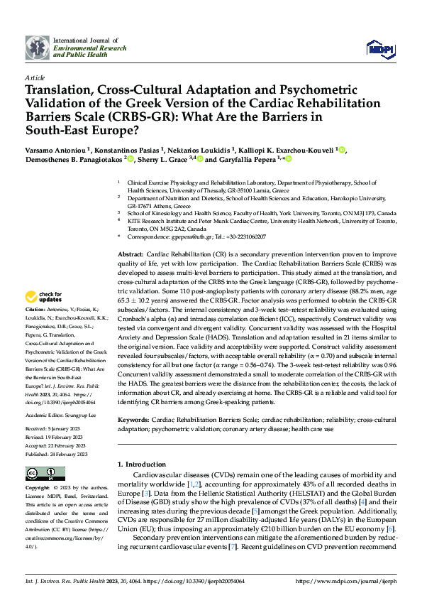 Pdf Psychometric Validation Of Crbs Gr In Greece