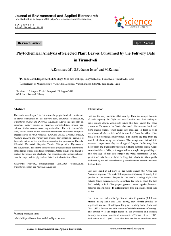 (PDF) Phytochemical Analysis of Selected Plant Leaves Consumed by the ...