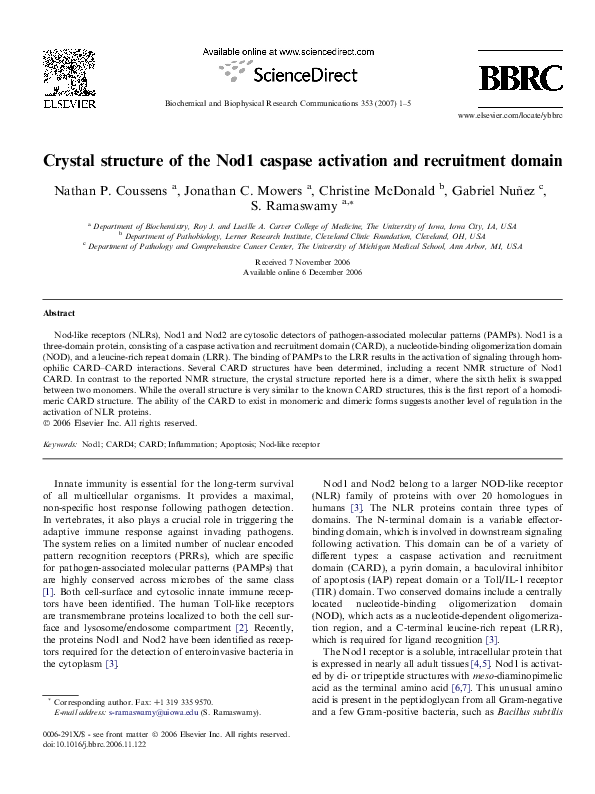 (PDF) Crystal structure of the Nod1 caspase activation and recruitment ...