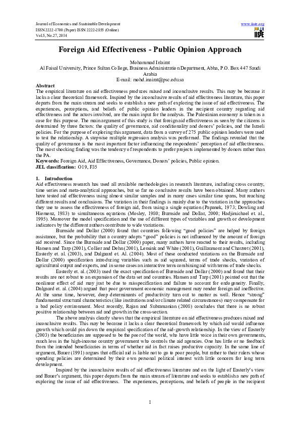 (PDF) Foreign Aid Effectiveness - Public Opinion Approach