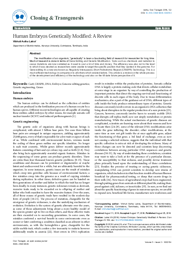 (PDF) Human Embryos Genetically Modified: A Review
