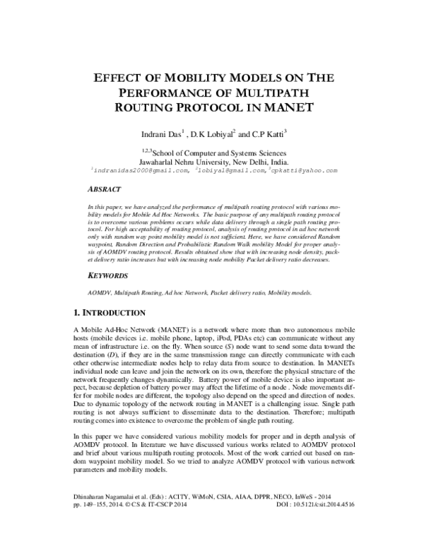 (PDF) Effect of Mobility Models on the Performance of Multipath Routing ...