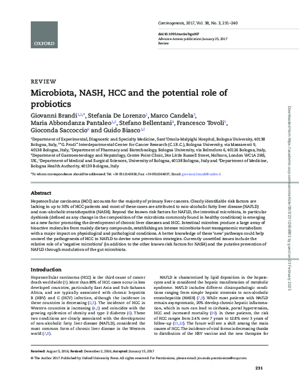 (PDF) Microbiota, NASH, HCC and the potential role of probiotics
