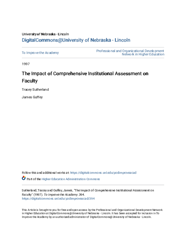 (PDF) The Impact of Comprehensive Institutional Assessment on Faculty