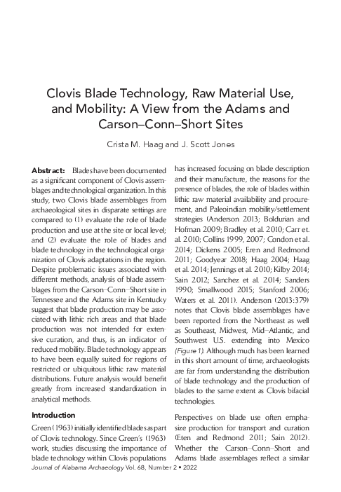 (PDF) Clovis Blade Technology, Raw Material Use, and Mobility: A View ...