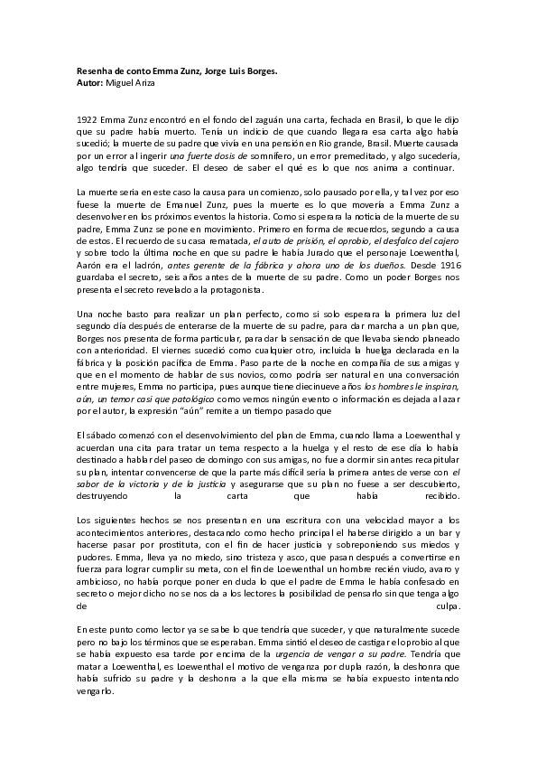 (DOC) Emma Zunz - Reseña del cuento de Jorge Luis Borges