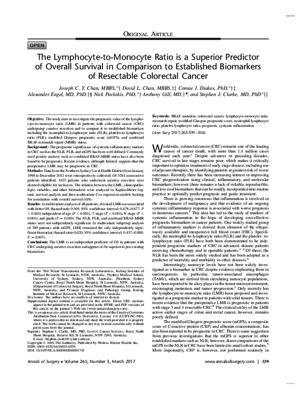 (PDF) The Lymphocyte-to-Monocyte Ratio is a Superior Predictor of ...