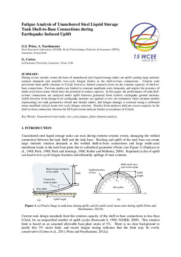 (PDF) Fatigue Analysis of Unanchored Steel Liquid Storage Tank Shell-to ...