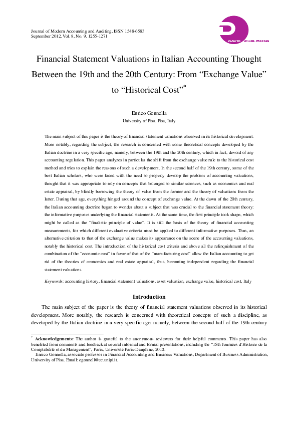 (PDF) Financial Statement Valuations in Italian Accounting
