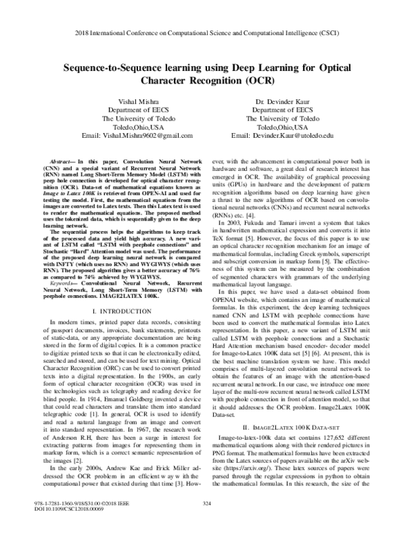 Pdf Sequence To Sequence Learning Using Deep Learning For Optical 9739