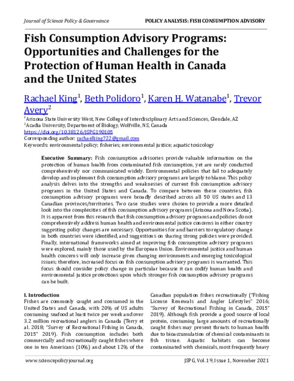 (PDF) Fish Consumption Advisory Programs: Opportunities and Challenges ...