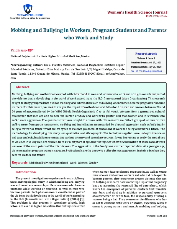 (PDF) Mobbing and Bullying in Workers, Pregnant Students and Parents who Work and Study