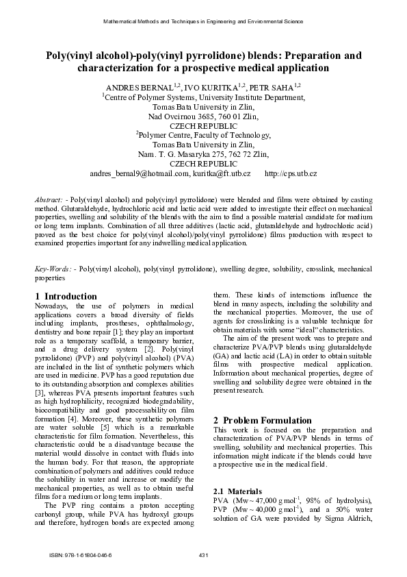 (PDF) Poly (vinyl alcohol)-poly (vinyl pyrrolidone) blends: preparation ...